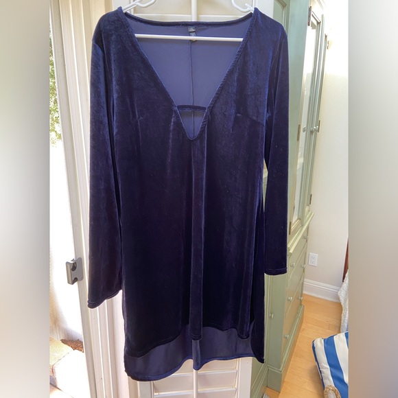 Dresses | Velour Midnight Blue Navy Dress Long Sleeve Size Xxl | Poshmark